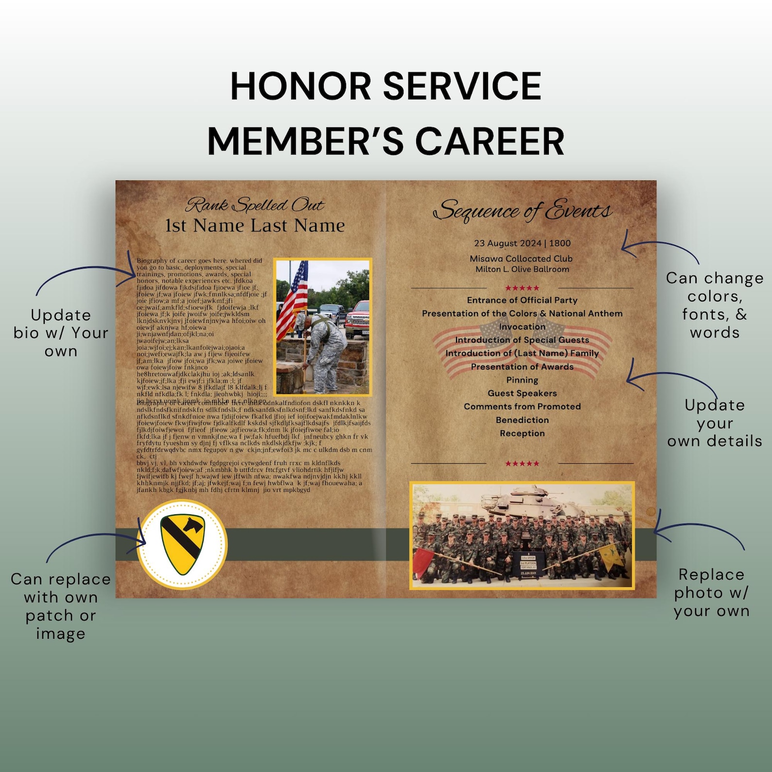 Army Retirement Ceremony Program With Unit Patch, Army Values, Military ...