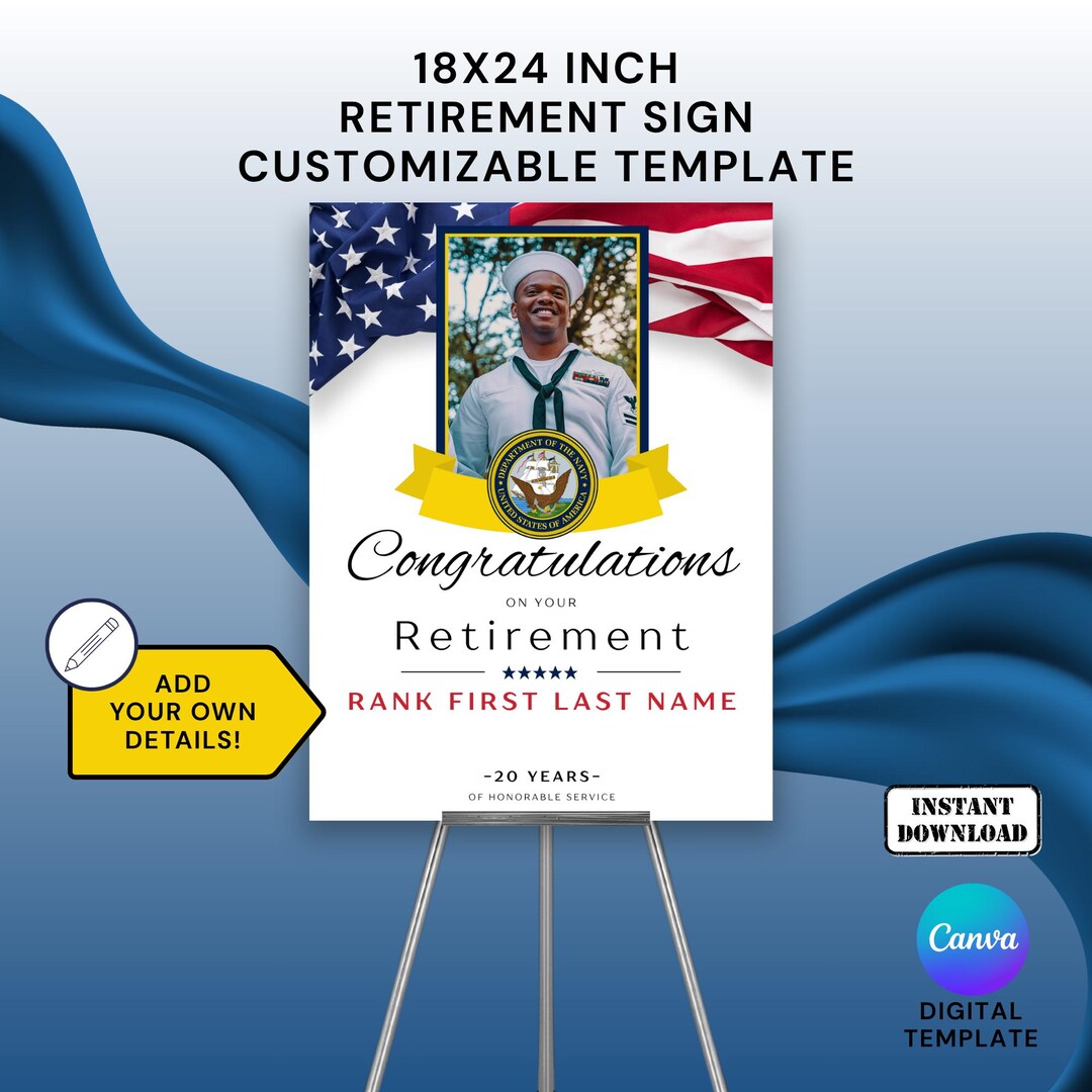 Navy Retirement Sign Template 18x24 Inch With Photo Naval Officer, NCO ...