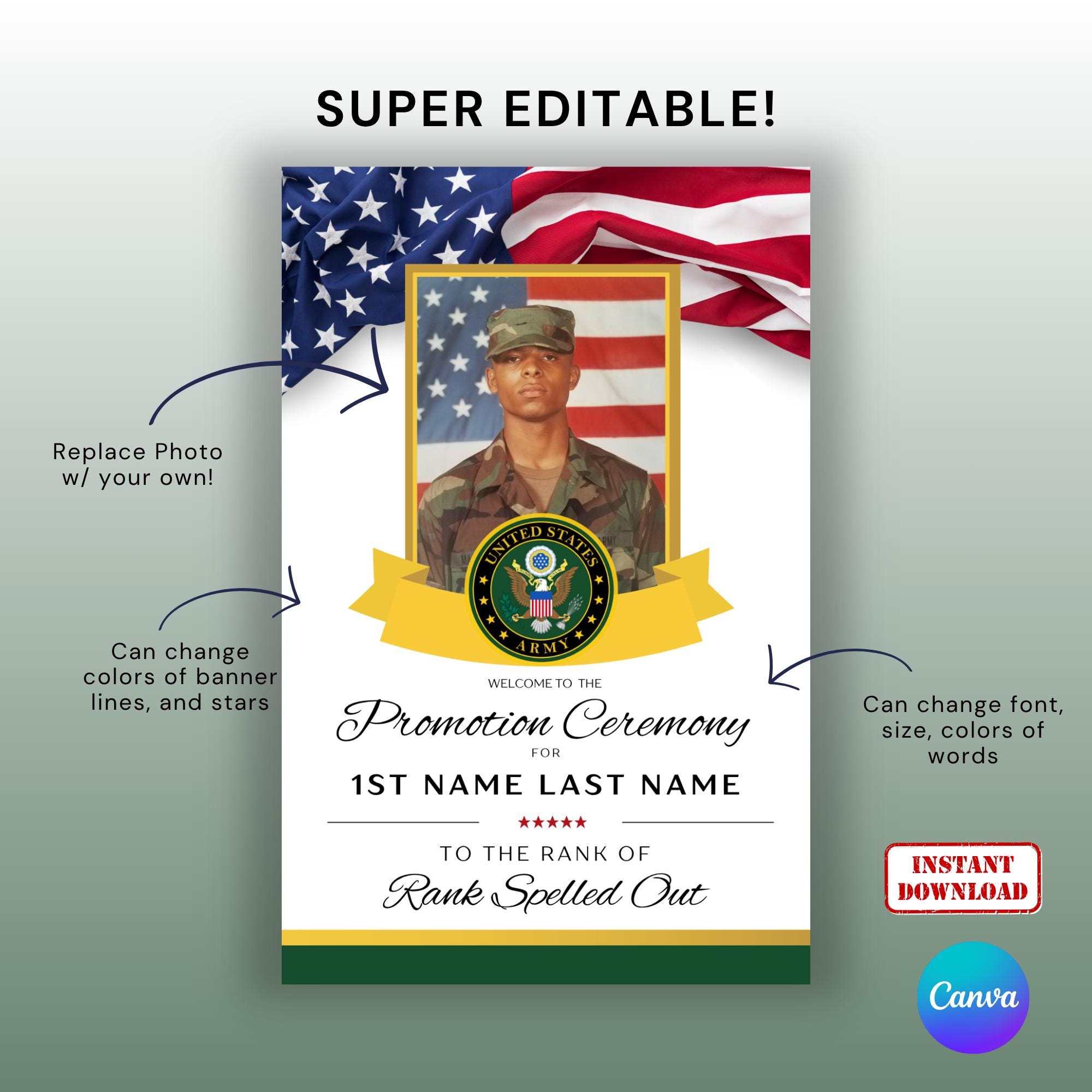 US Army Promotion Ceremony Program Template Army Values Bi-fold 8.5x11 ...
