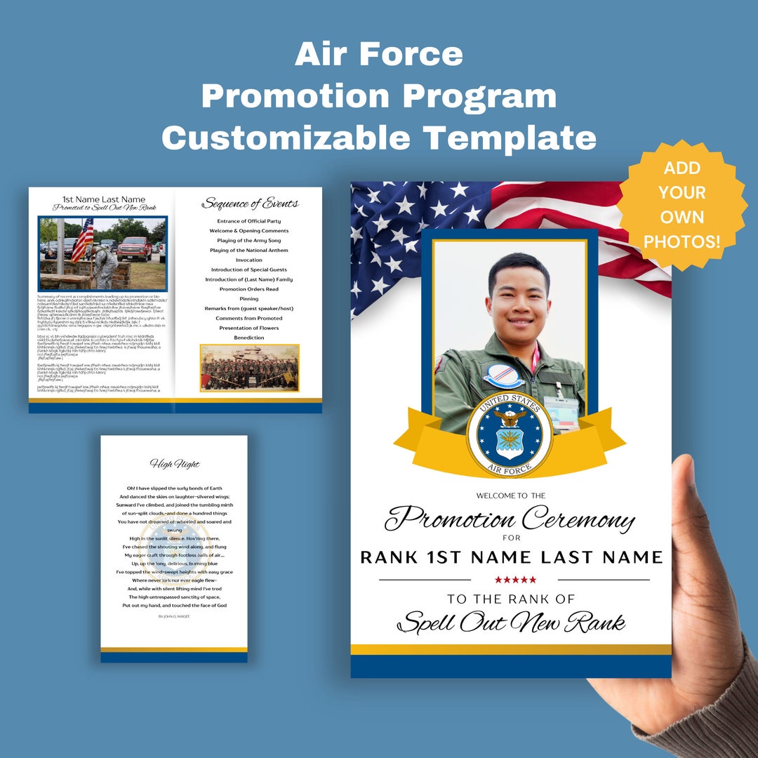 Air Force Promotion Ceremony Program Blue & Gold Canva Template Bi-fold ...