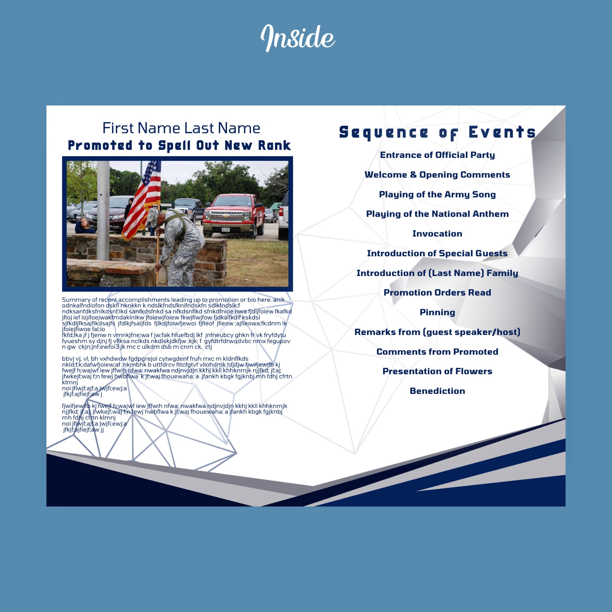 Modern Air Force Promotion Ceremony Program Canva Template Bi-fold 8 ...