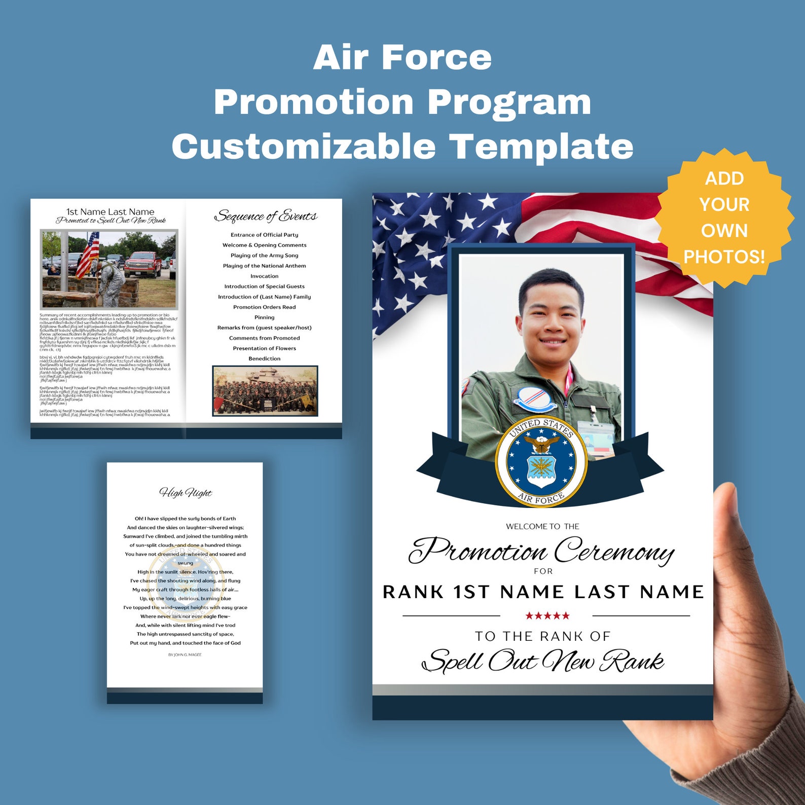 Air Force Promotion Ceremony Program Canva Template Bi-fold 8.5x11 ...