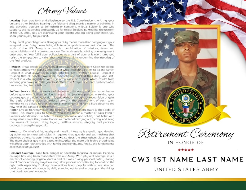 Army Retirement Ceremony Program Canva Template Army Values - Etsy