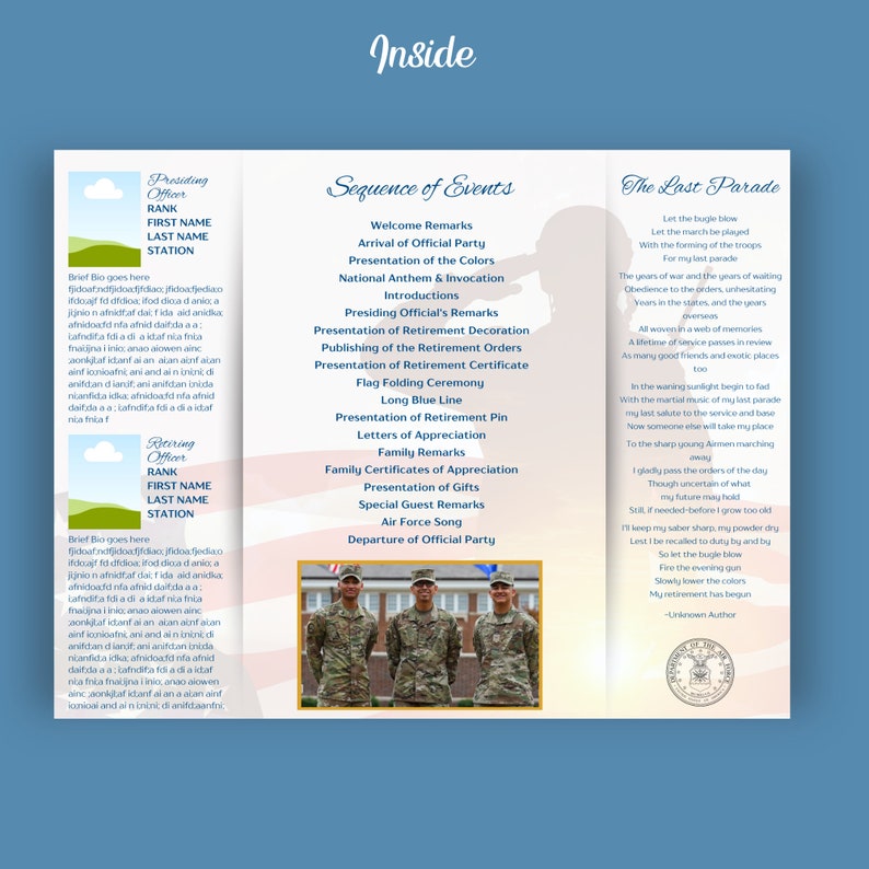Gatefold Air Force Retirement Ceremony Program Digital Template Party ...