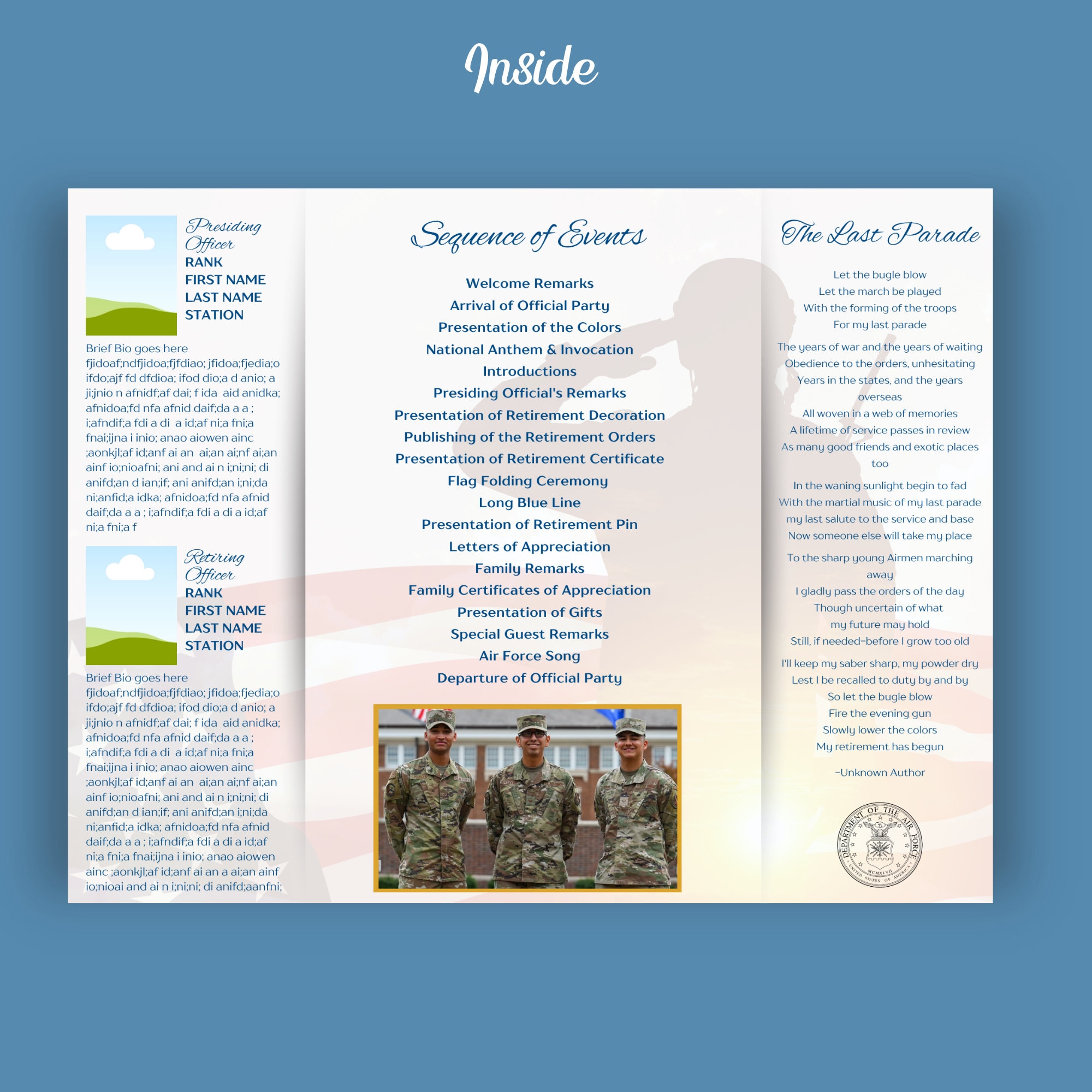 Gatefold Air Force Retirement Ceremony Program Digital Template Party ...