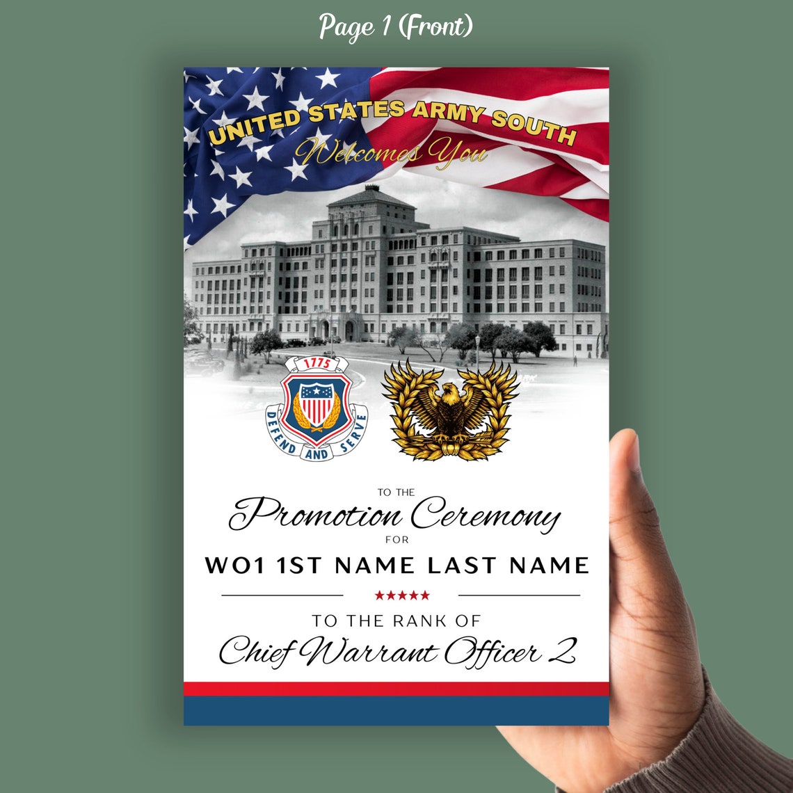 CW2 JAG Army Promotion Ceremony Program Template 8 Page Bi-fold Warrant ...