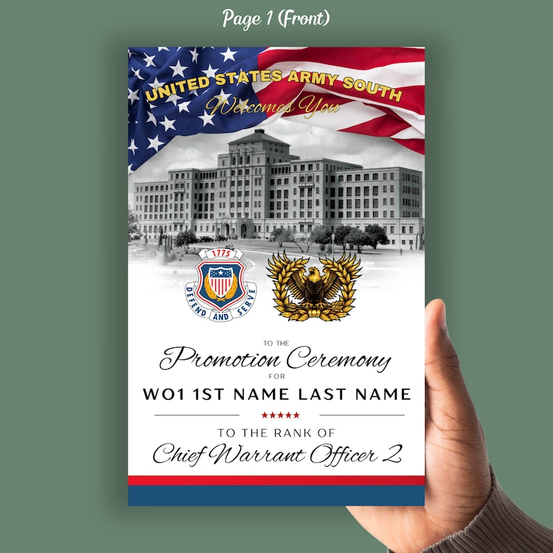 CW2 JAG Army Promotion Ceremony Program Template 8 Page Bi-fold Warrant ...