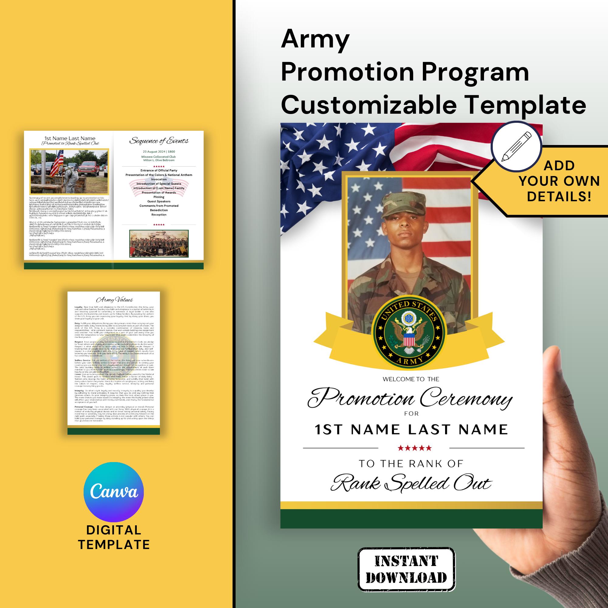US Army Promotion Ceremony Program Template Army Values Bi-fold 8.5x11 ...