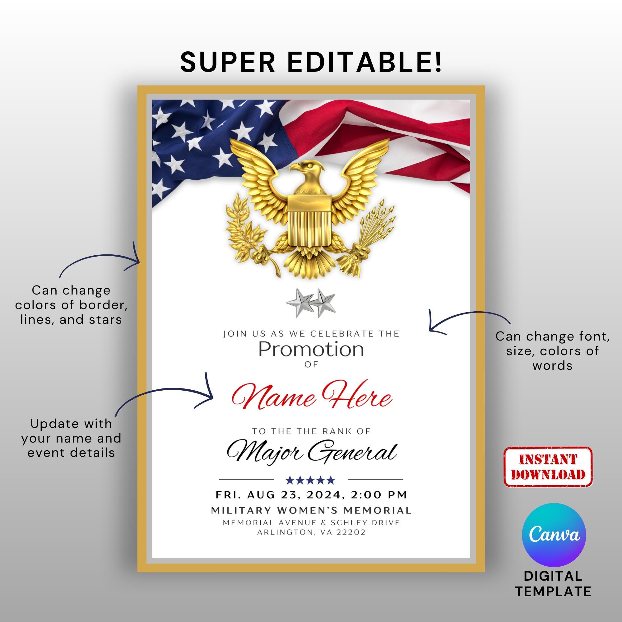 Major General Promotion Invitation Digital Template 5x7" Military ...