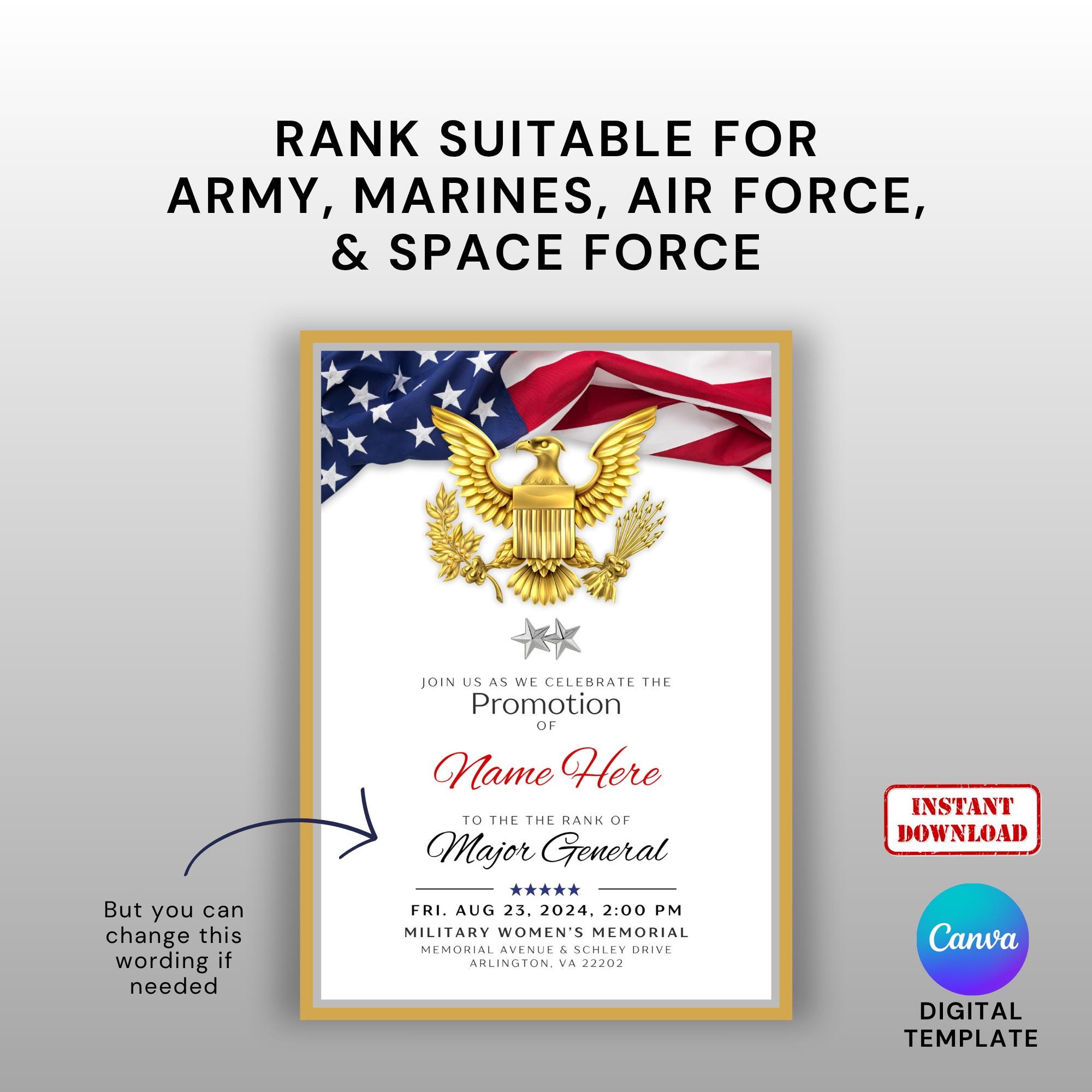 Major General Promotion Invitation Digital Template 5x7" Military ...