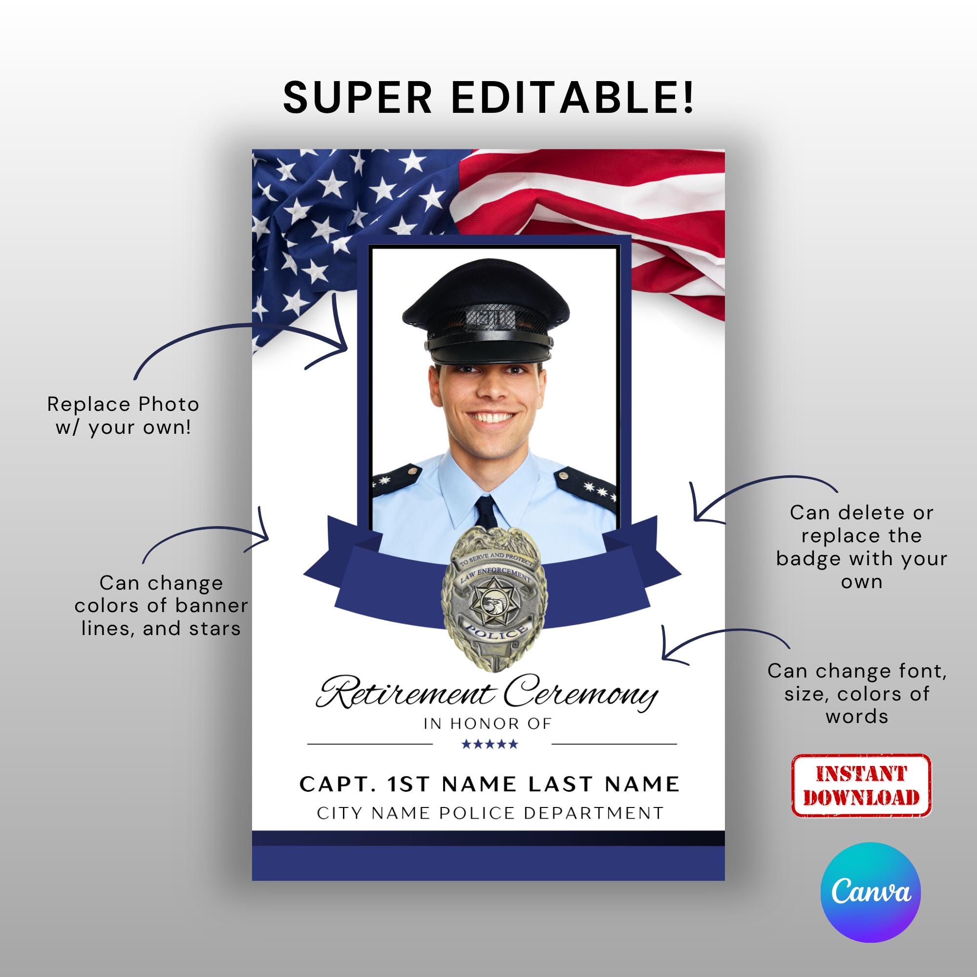 Police Retirement Ceremony Program Canva Template First Responder ...