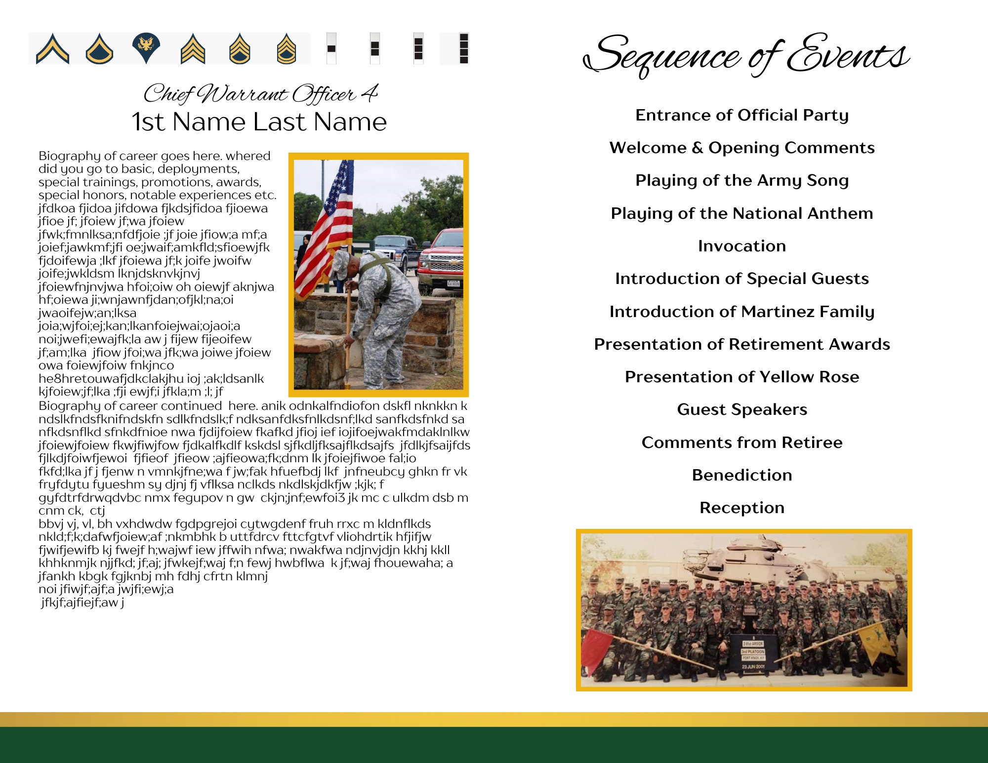 Army CW4 Retirement Ceremony Program Template Bi-fold 8.5x11 in ...
