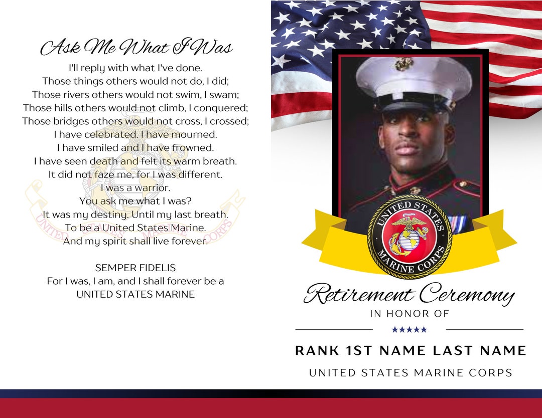 Marine Corps Retirement Ceremony Program Canva Template - Etsy