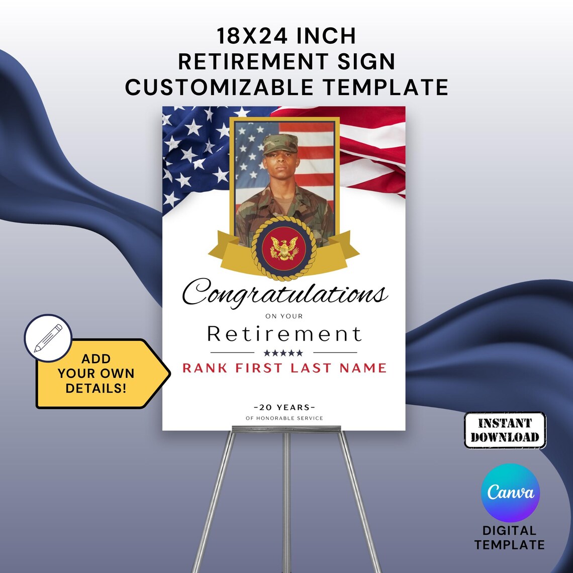 Marine Corps Retirement Sign Template 18x24 Inch With Photo Marine ...