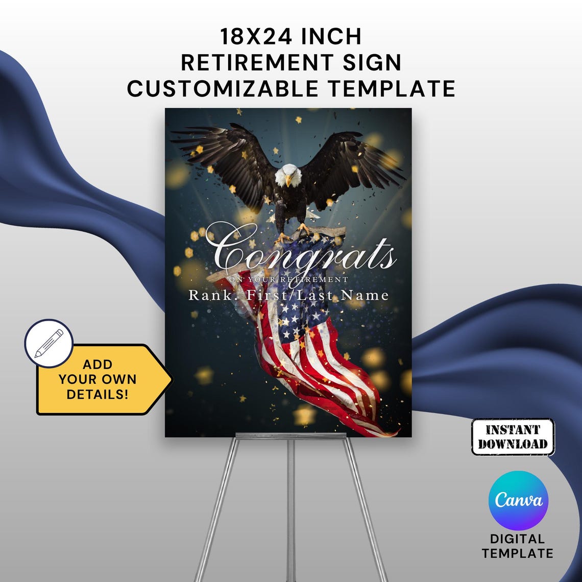 Eagle American Flag Military Retirement Party Sign Canva Template for ...