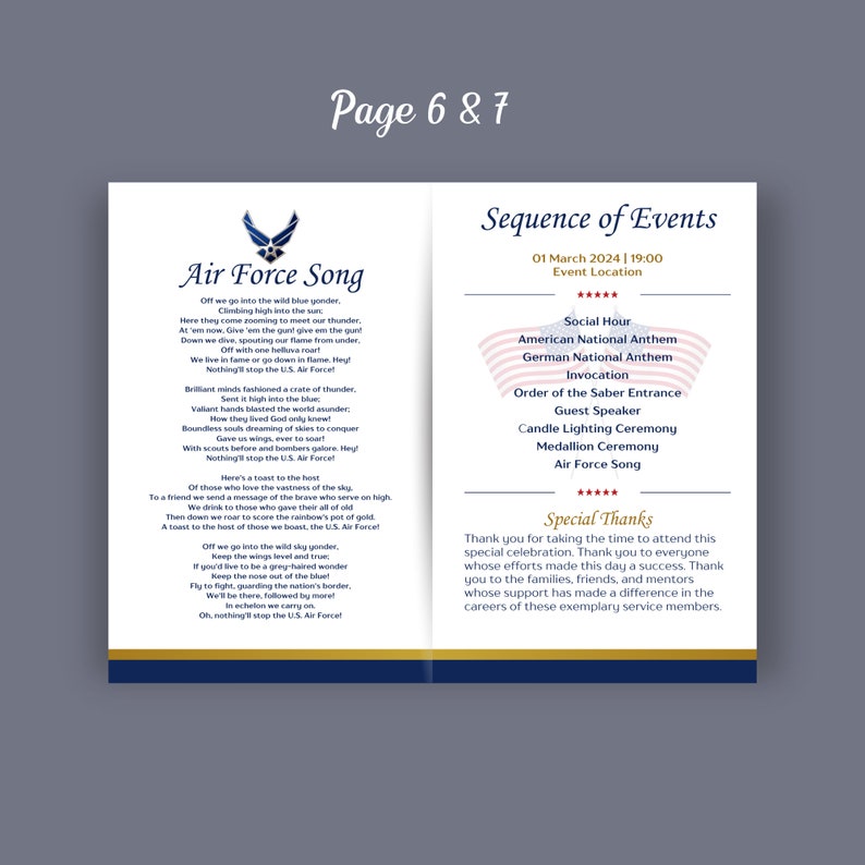 Air Force Cheif Induction Ceremony Program Template 8 Page Bi-fold ...