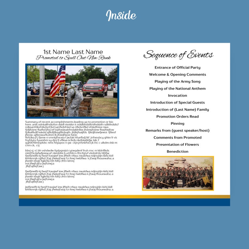 Air Force Promotion Ceremony Program Blue & Gold Canva Template Bi-fold ...