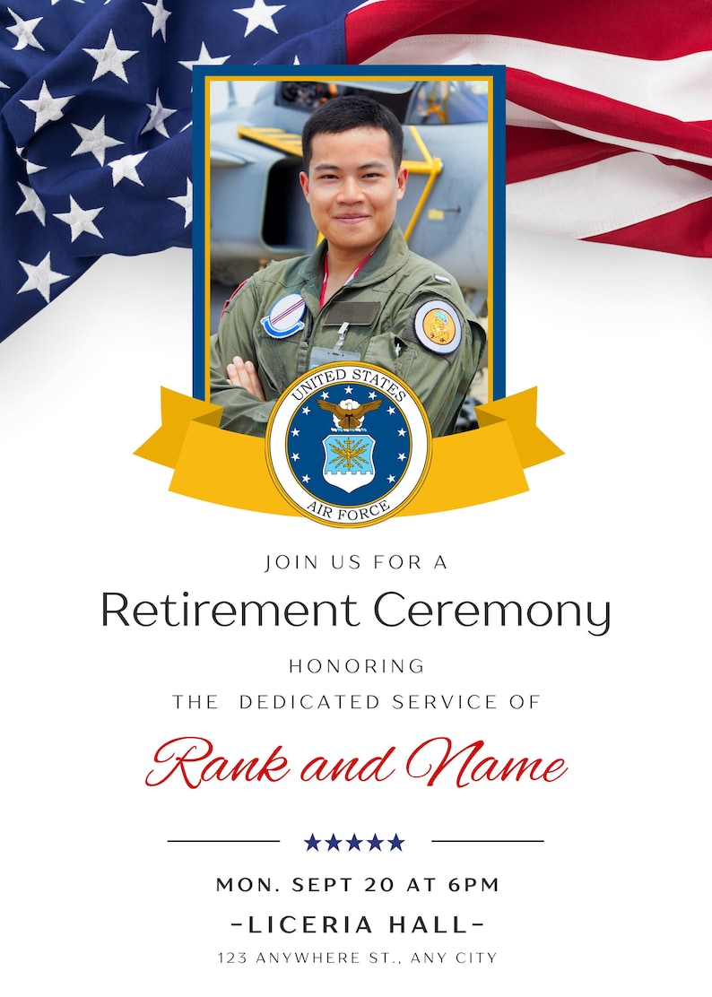 Air Force Retirement Ceremony Invitation Digital Template 5x7 ...
