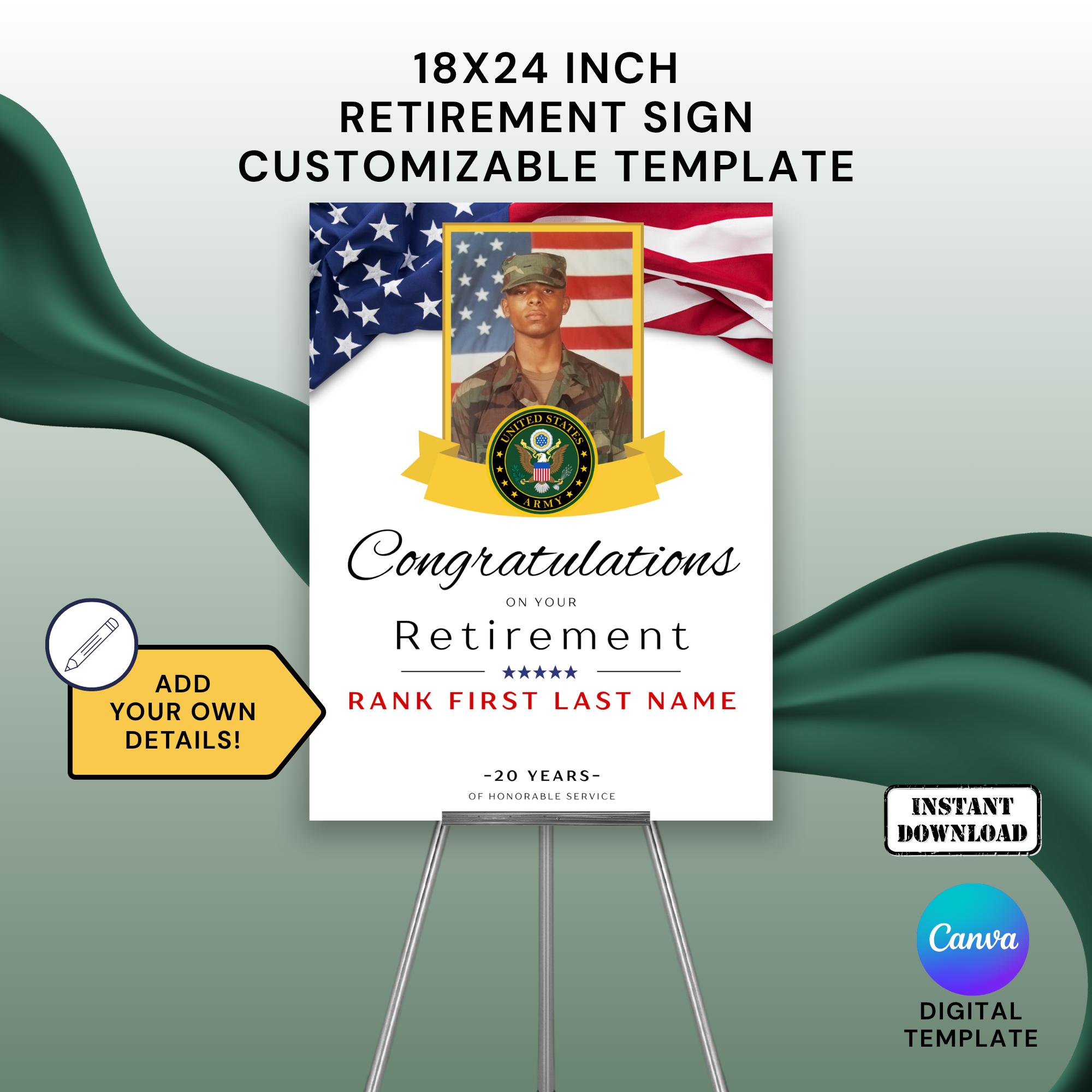 Army Retirement Sign Template With Photo for Party or Ceremony Army ...