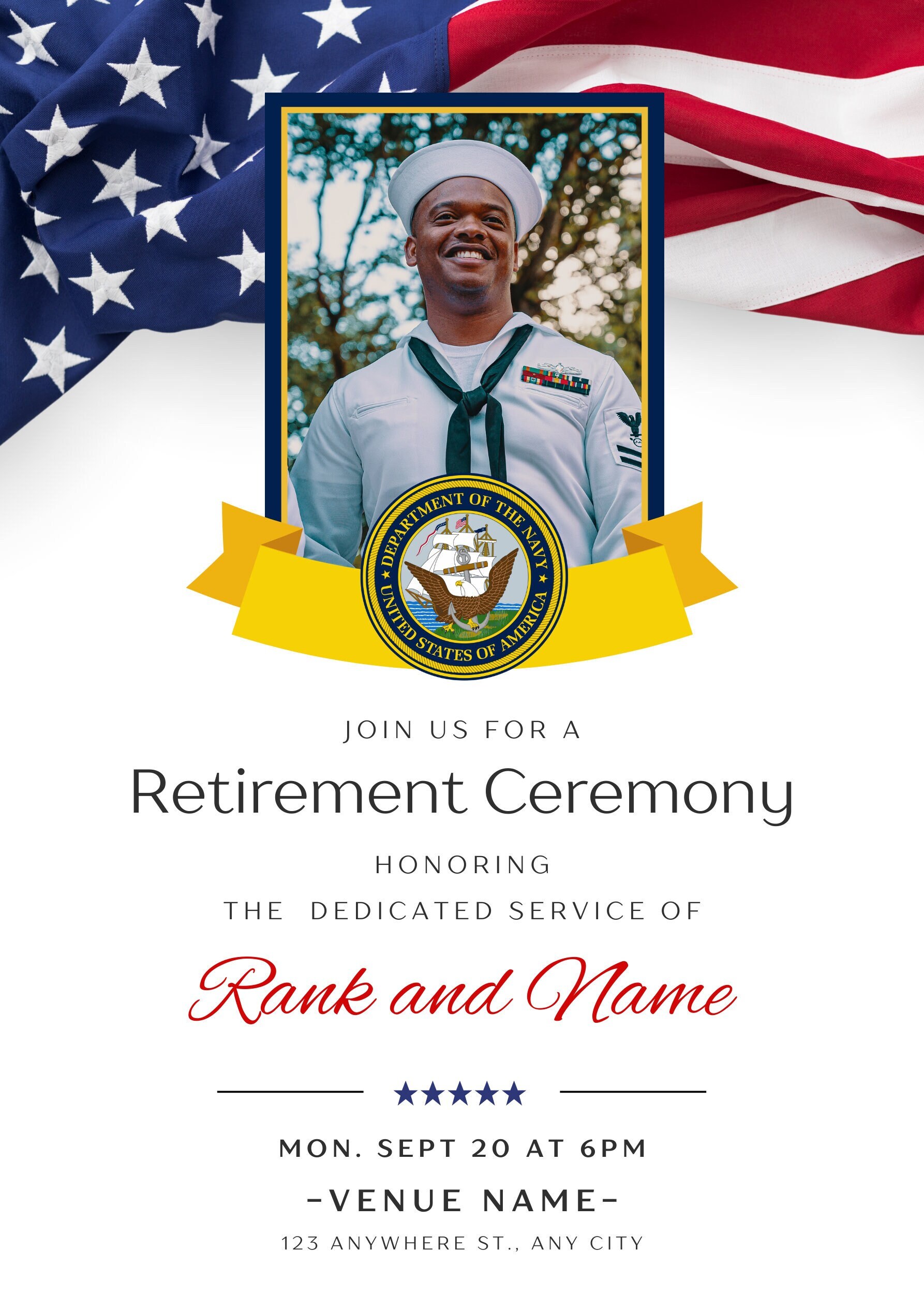Navy Retirement Ceremony Invitation Digital Template 5x7" Retirement ...
