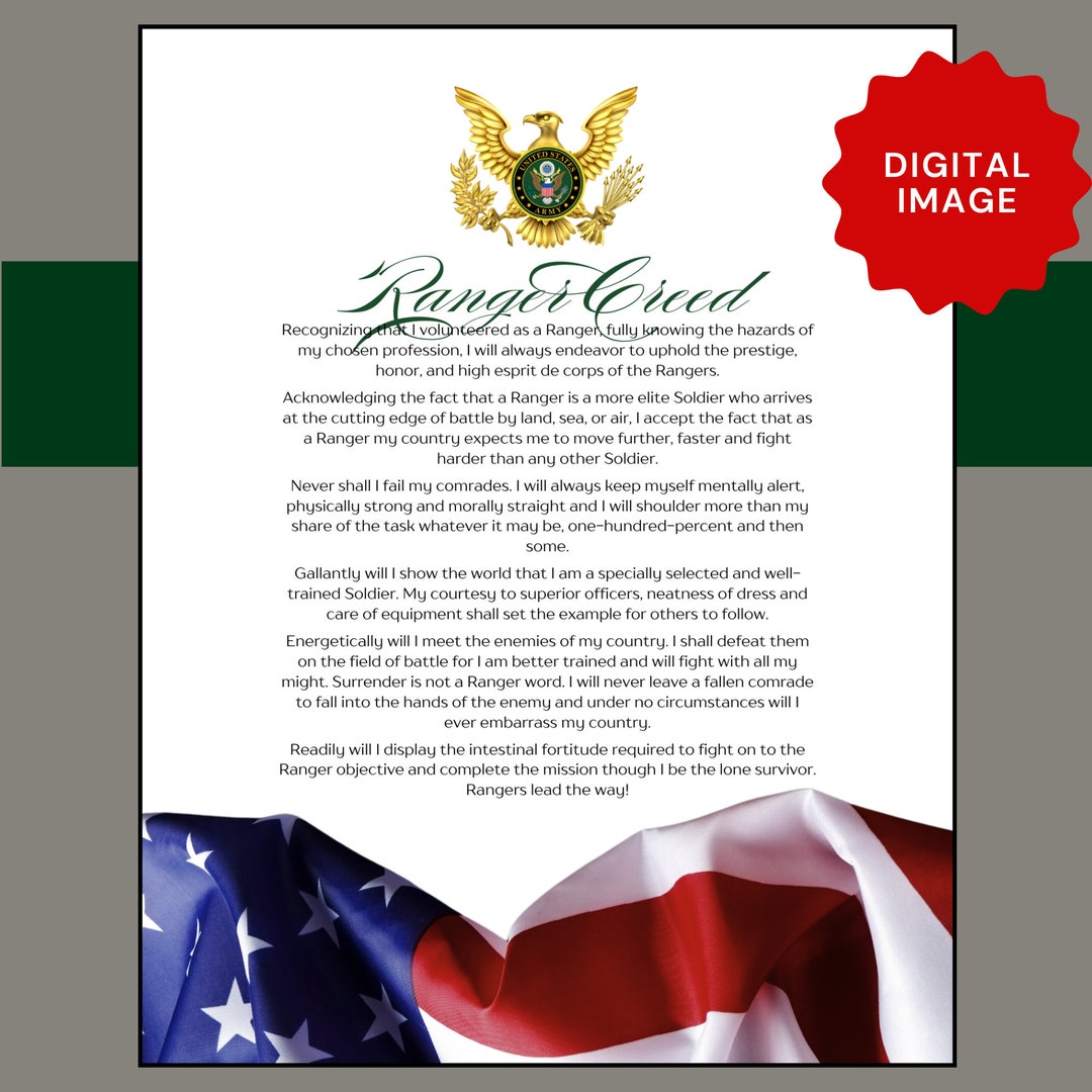 Army Ranger Creed Digital Image Print 4:5 Ratio 8x10, 16x20, 24x30 ...