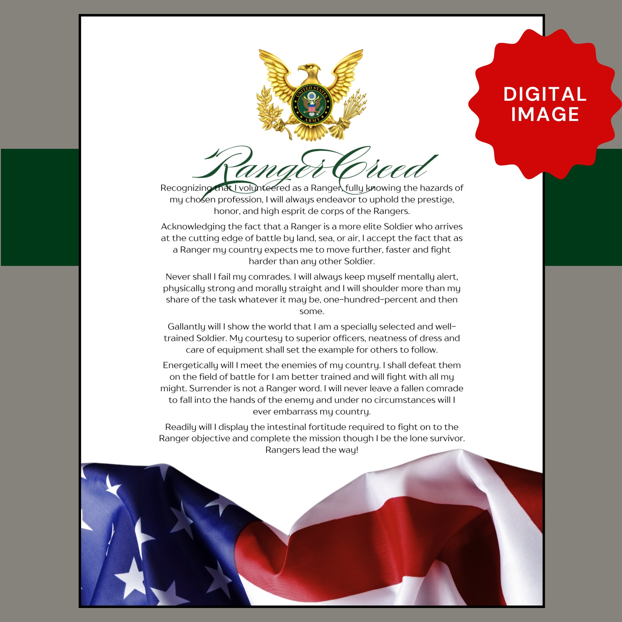 Army Ranger Creed Digital Image Print 4:5 Ratio 8x10, 16x20, 24x30 ...