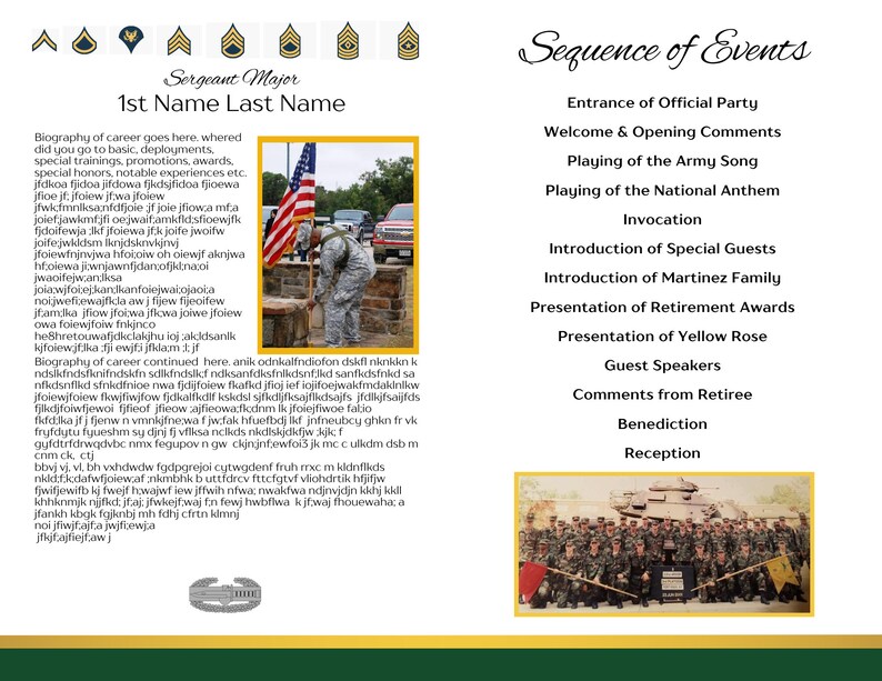Army Sergeant Major Retirement Ceremony Program Template Bi-fold 8.5x11 ...