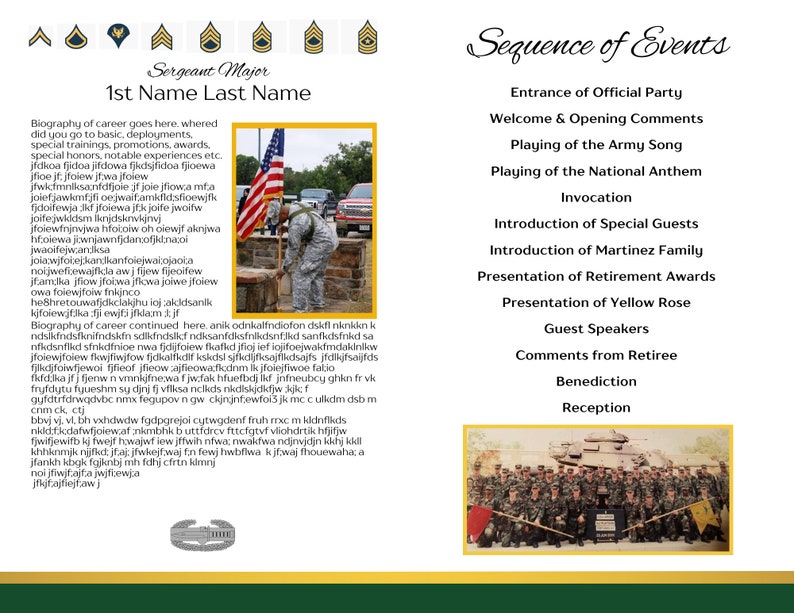 Army Sergeant Major Retirement Ceremony Program Template Bi-fold 8.5x11 ...