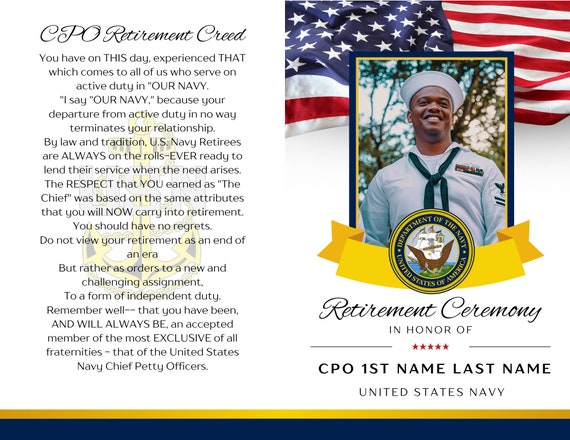 Chief Petty Officer Navy Retirement Bi-fold Program CPO - Etsy