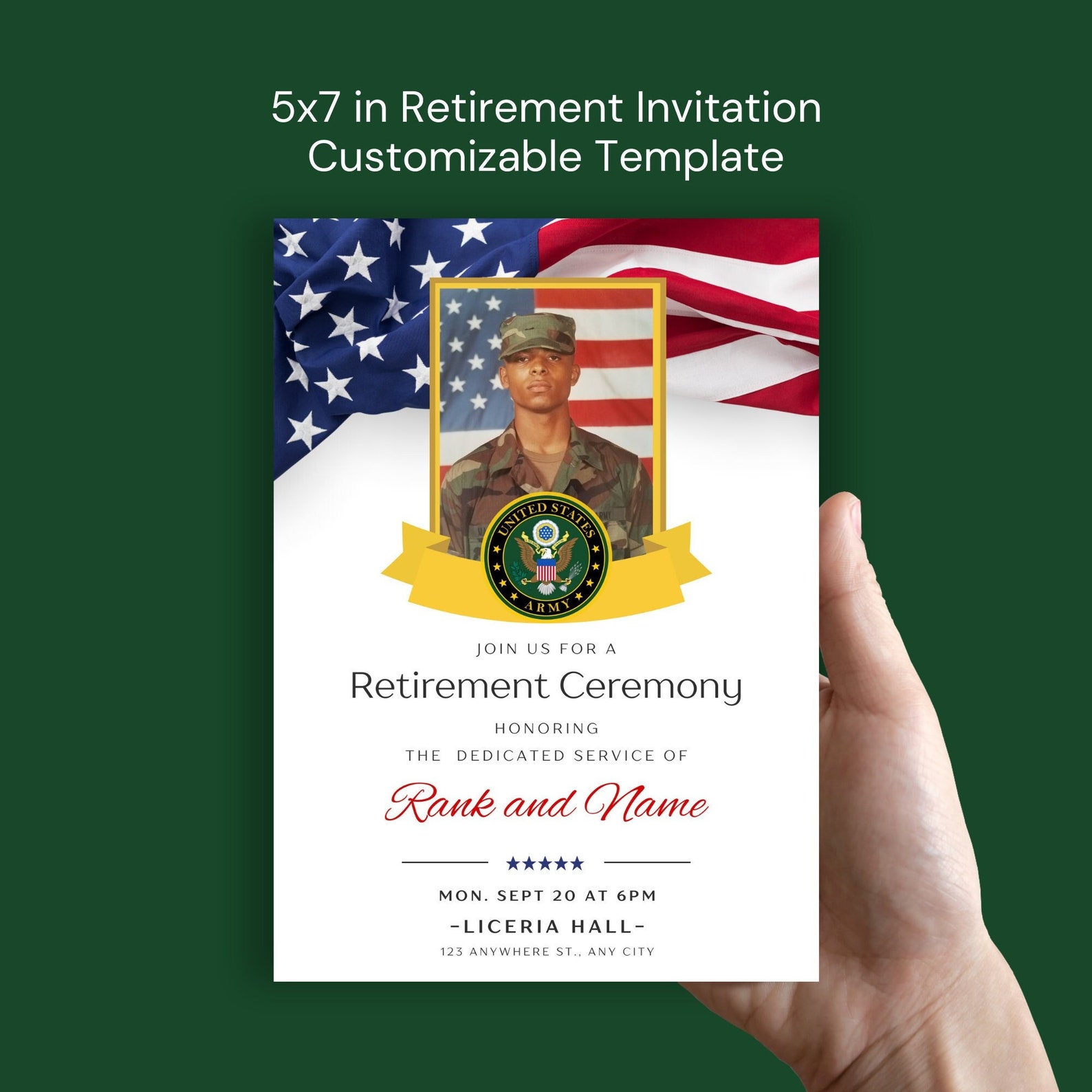 Army Retirement Ceremony Invitation Canva Template 5x7 Retirement Party ...
