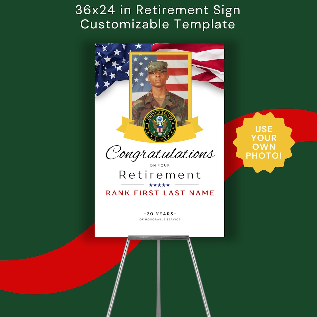 24x36 Army Retirement Ceremony Party Sign Template With Photo for Sign ...