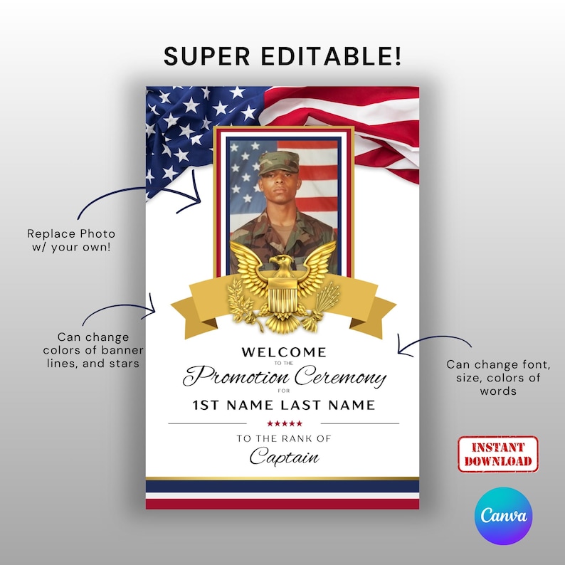 US Military Promotion Ceremony Program Digital Template 8 Page | Army ...
