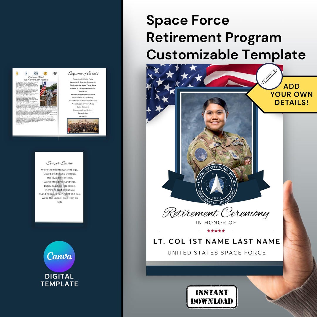 Lt Col Space Force Retirement Ceremony Program Template Bifold Guardian ...