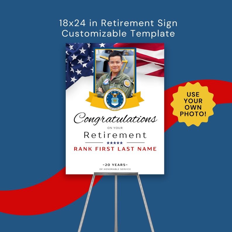 Airforce Retirement Ceremony Sign Template With Photo 36x24 Inch Party ...
