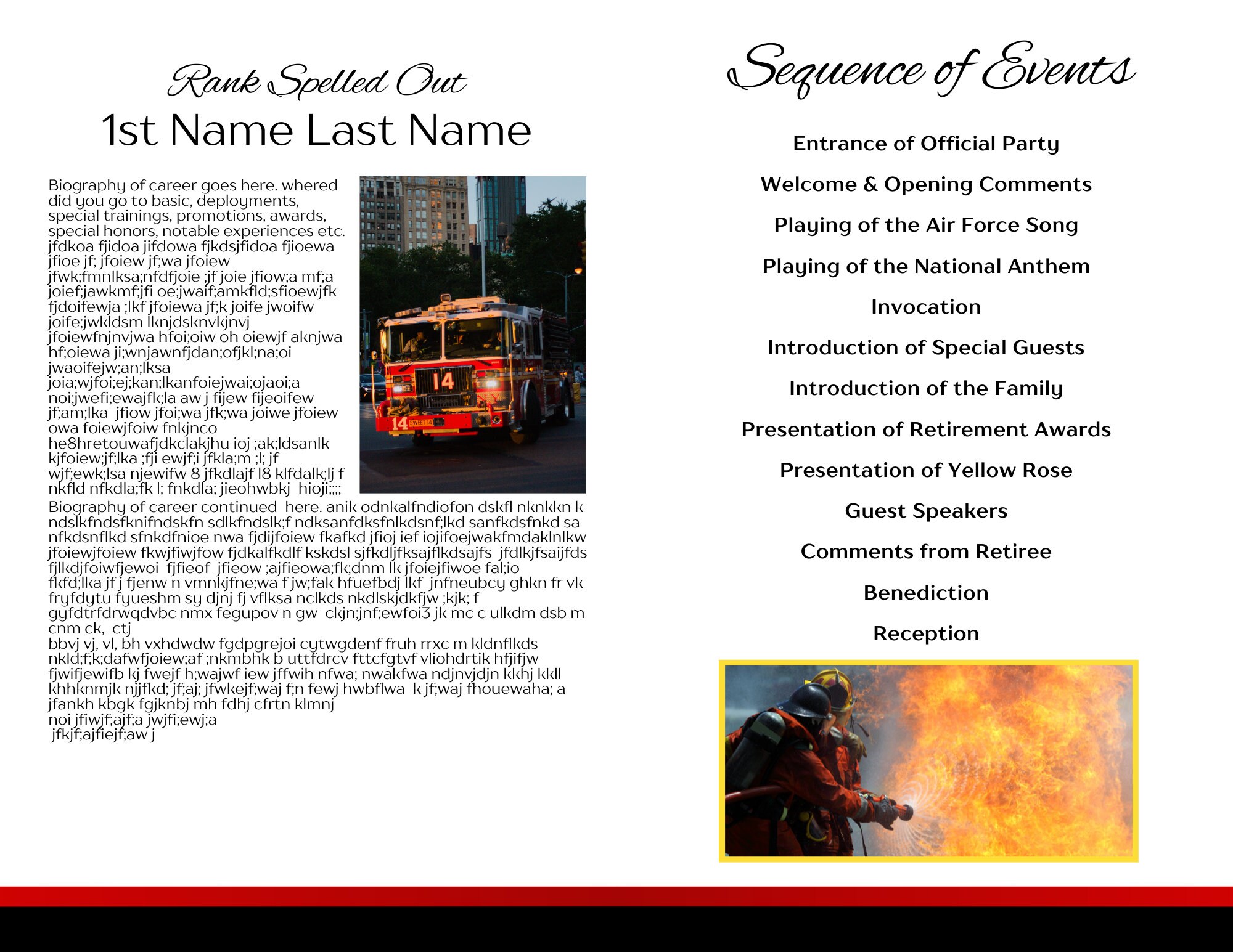 Firefighter Retirement Ceremony Program Canva Template Fireman First ...