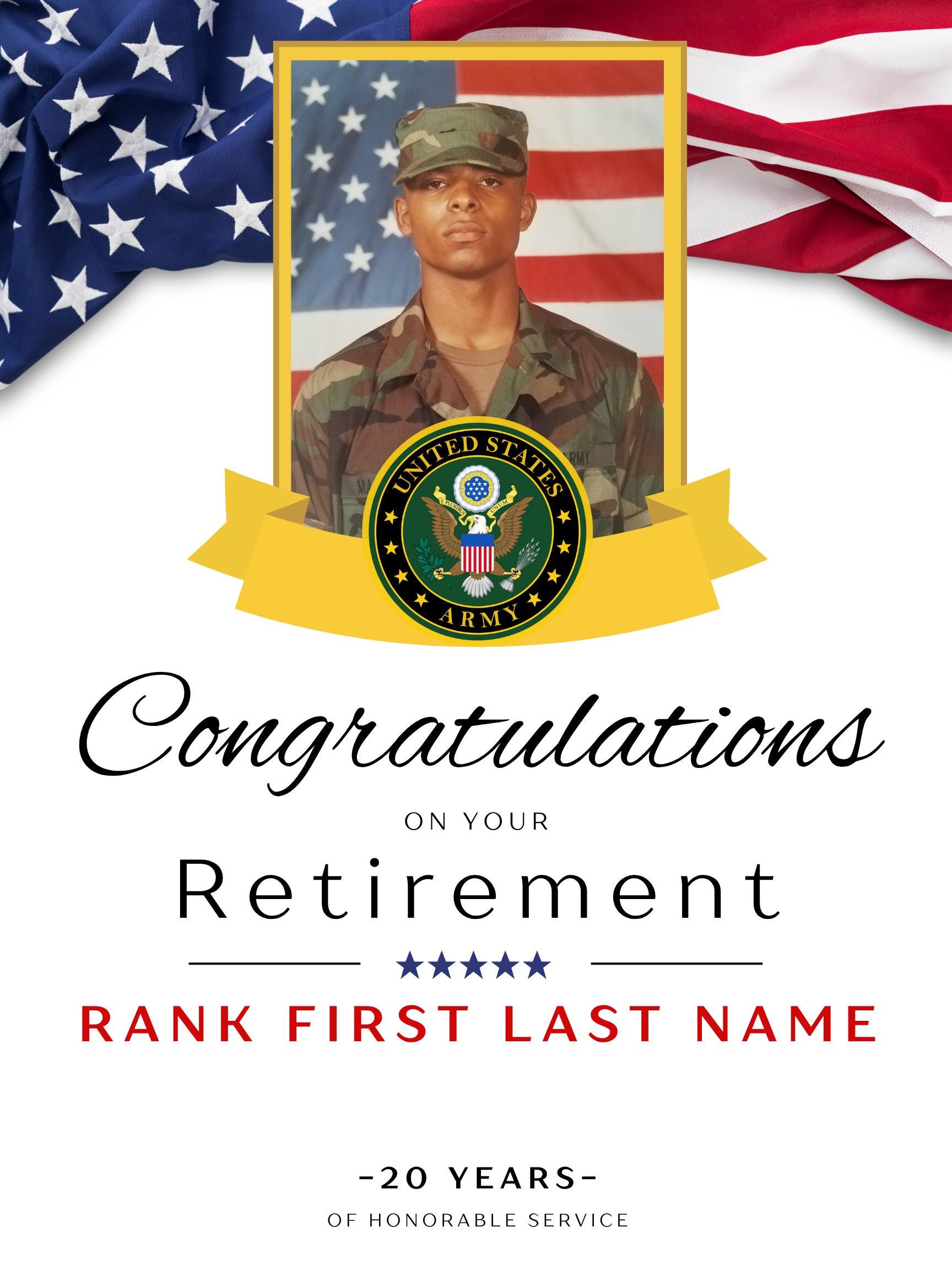 Army Retirement Sign Template With Photo for Party or Ceremony Army ...