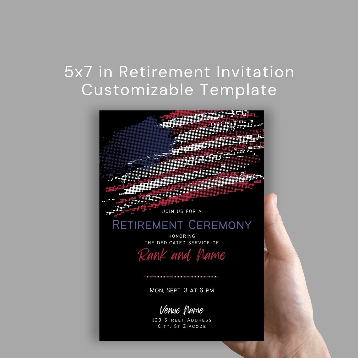 Military Retirement Ceremony Invitation Template 5x7" American Flag ...