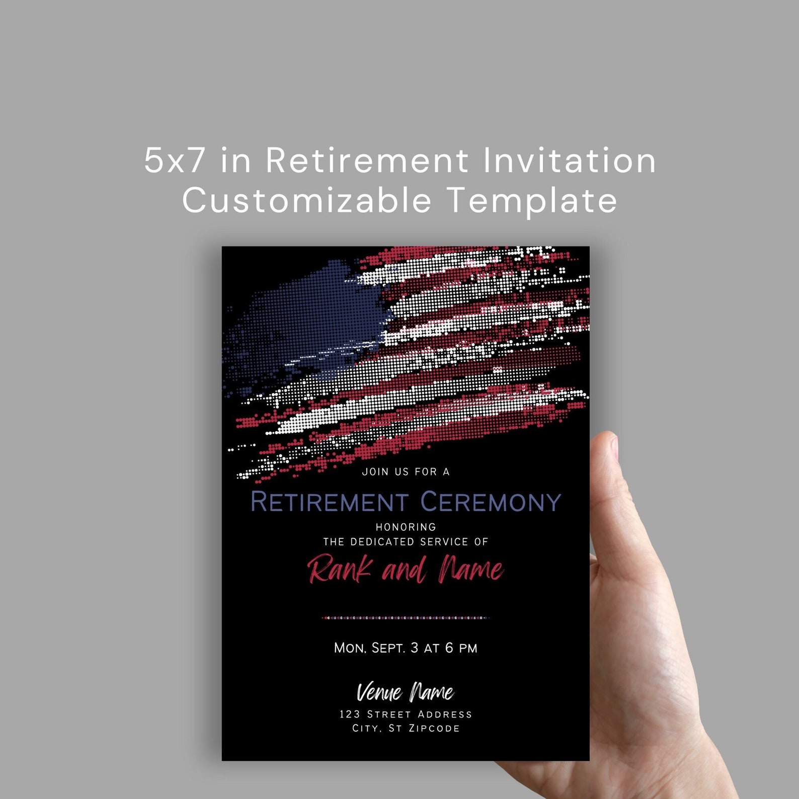 Military Retirement Ceremony Invitation Template 5x7" American Flag ...
