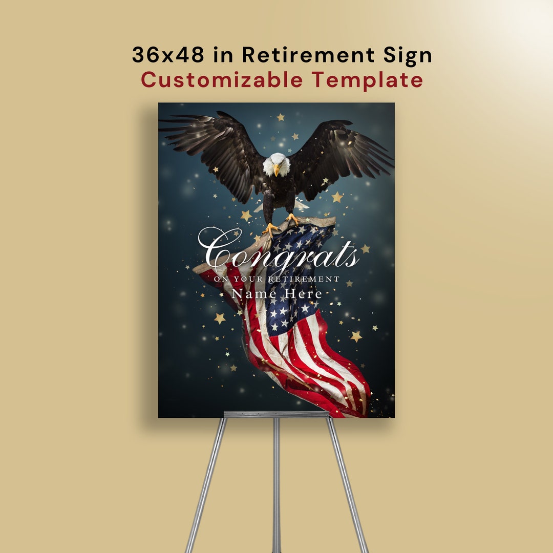36x48" Eagle American Flag Military Retirement Party Sign TEMPLATE ...