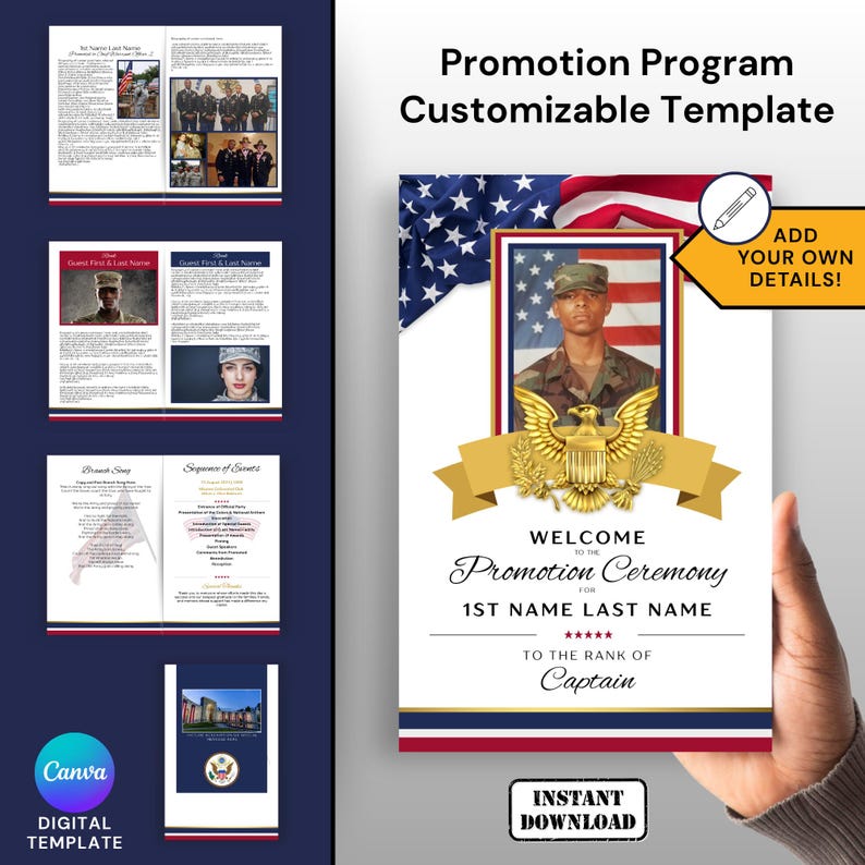US Military Promotion Ceremony Program Digital Template 8 Page | Army ...