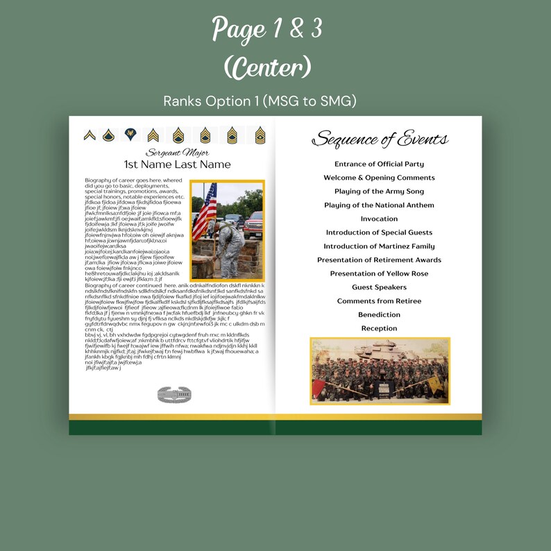 Army Sergeant Major Retirement Ceremony Program Template Bi-fold 8.5x11 ...