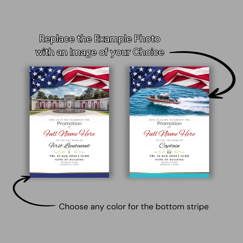 US Military Officer Promotion Ceremony Invitation TEMPLATE 5x7" Any ...