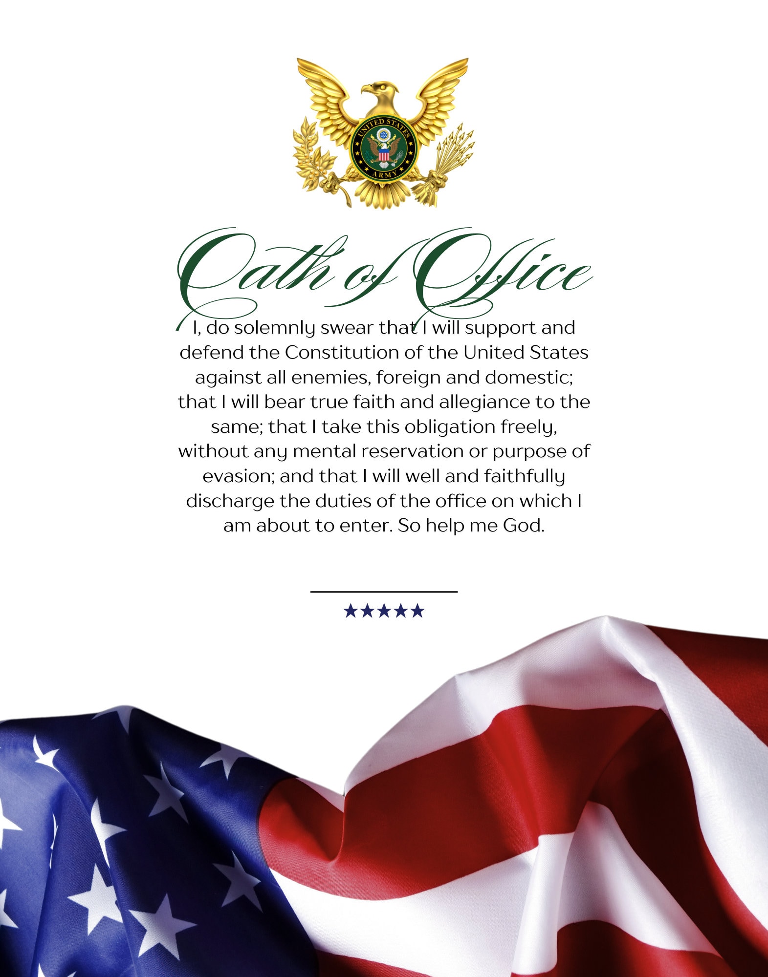 Army Officer Oath of Office 11x14 American Flag Digital Image Print - Etsy