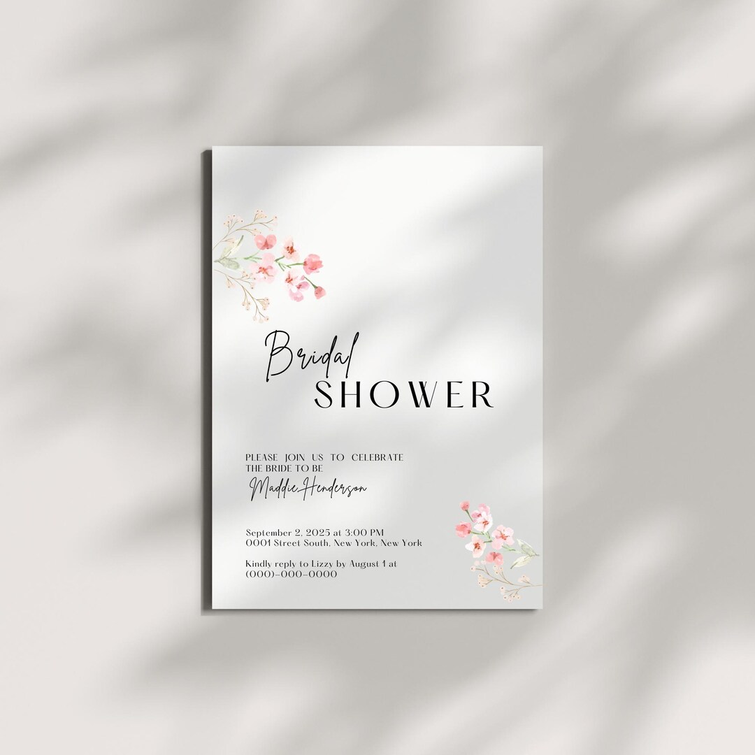 Elegant Bridal Shower Invitation, Editable Floral Canva Template, Customizable Digital Download ...