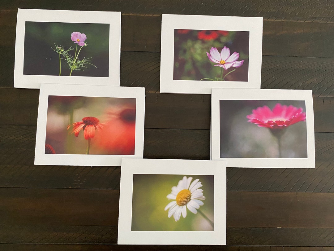 5 Flower Photo Note Cards With Envelope - Blank Inside - Photo Note ...