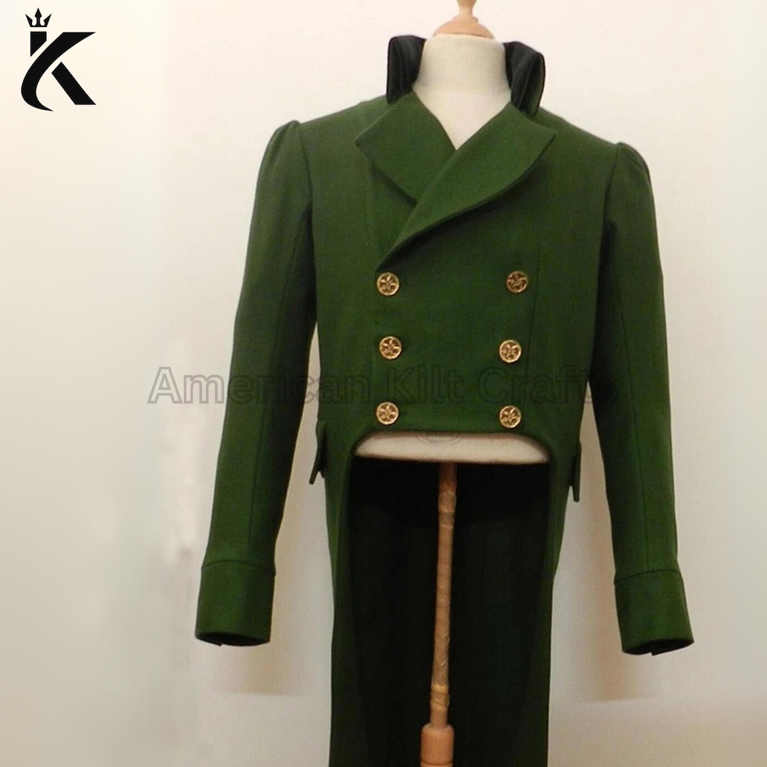 New Men's Military Regency Style Green Wool Tailcoat – Custom Handmade ...