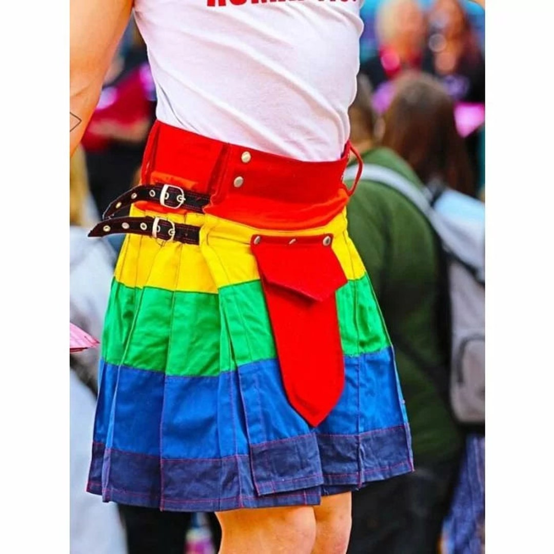 Mens Handmade Rainbow Hybrid Utility Kilt - Rainbow Pride Kilt - LGBTQ ...