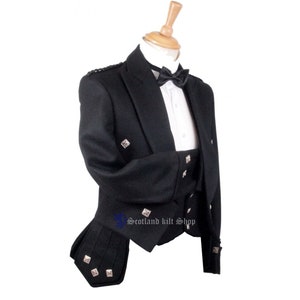 Men's Black Regulation Doublet Kilt Jacket With Vest Scottish Doublet ...