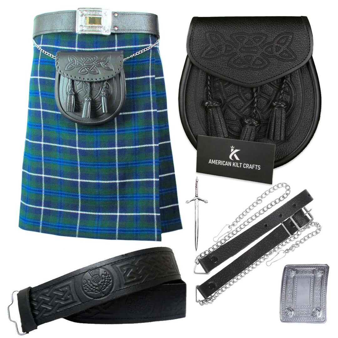 Custom Scottish Blue Douglas Tartan Value Kilt With Sporran, Pin and ...