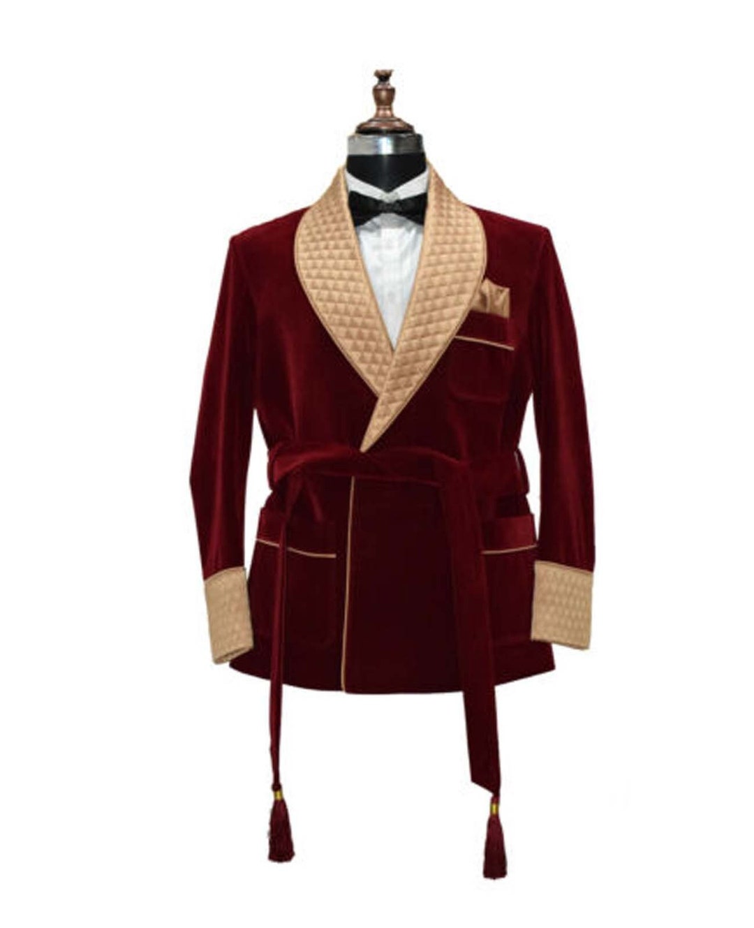 Mens Burgundy Velvet Smoking Jacket Evening Smoking Robe Dinner Party ...